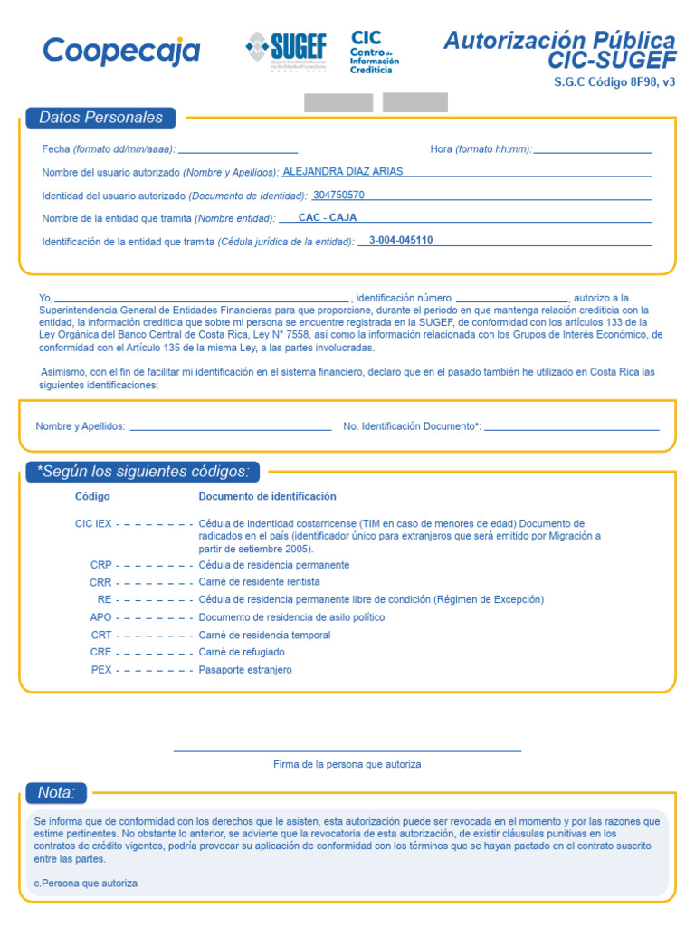 8F98 Autorización Pública CIC-SUGEF | PDF | Documento de identidad