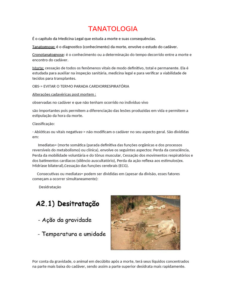 Estudo da Tanatologia e Alterações Cadavéricas | PDF | Morte | Músculo