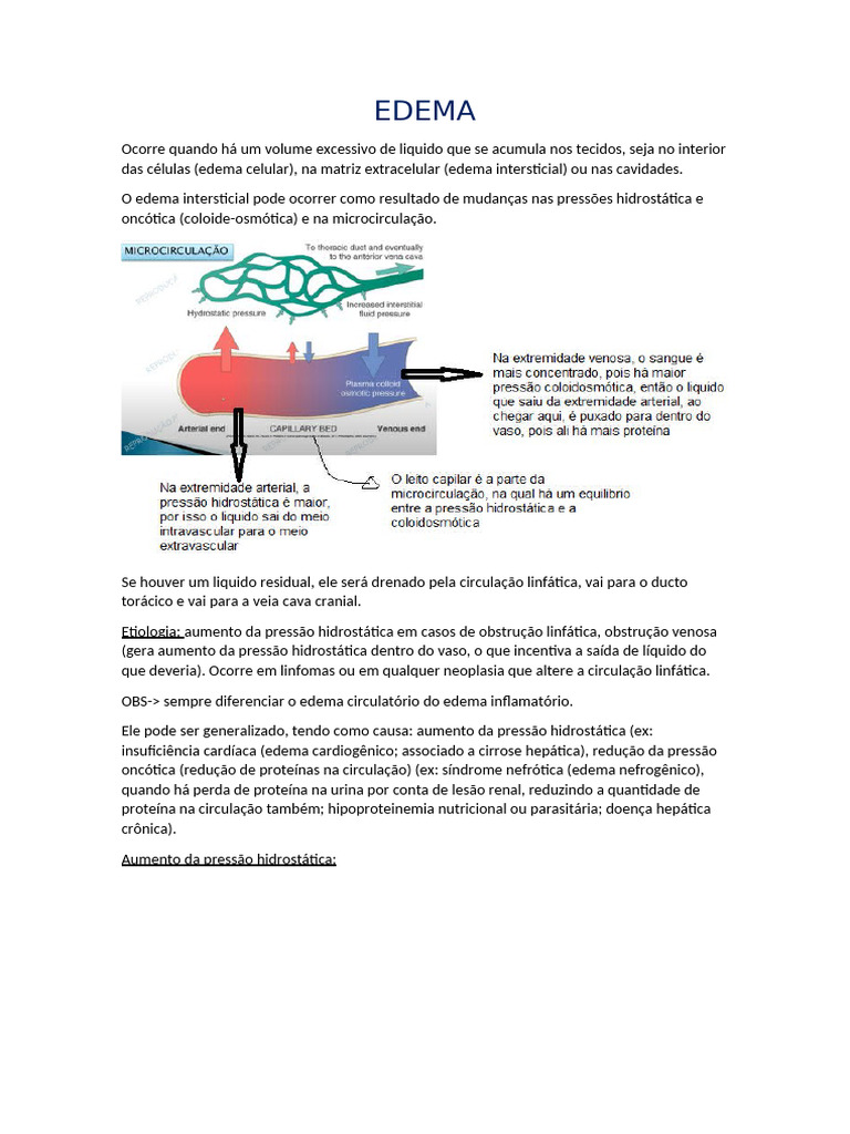 Causas e Tipos de Edema em Animais | PDF | Edema | Sistema circulatório