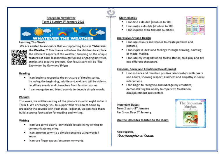 Reception Newsletter: Weather Theme | PDF | Phonics | Psychological ...