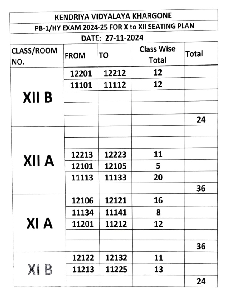Nov 27 Exam Seating Arrangement 11&12 | PDF