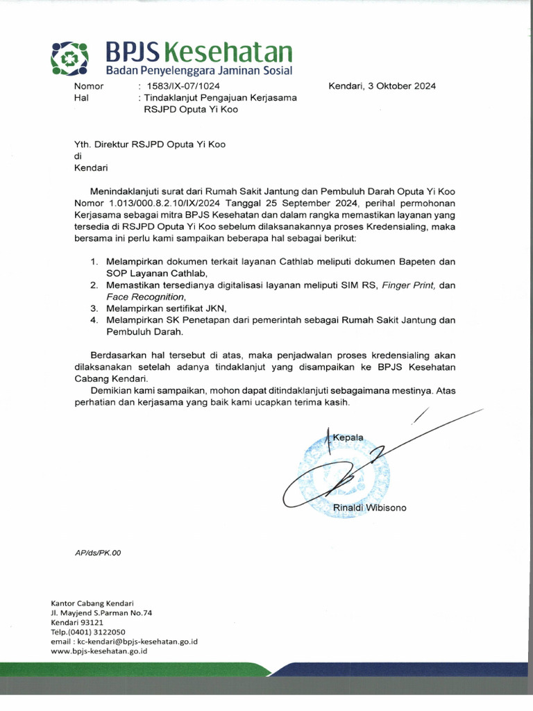 1024_TL pengajuan Kerjasama RSJPD Oputa Yi Koo | PDF