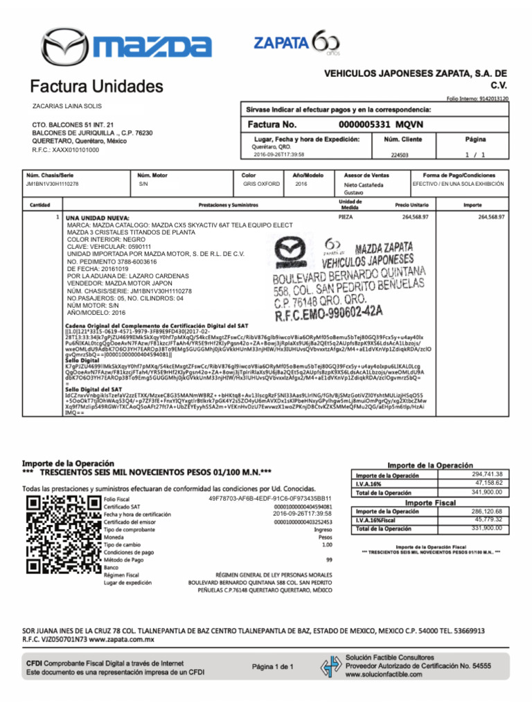 Factura 2016 | PDF | Vehículos con tracción delantera | Sedanes