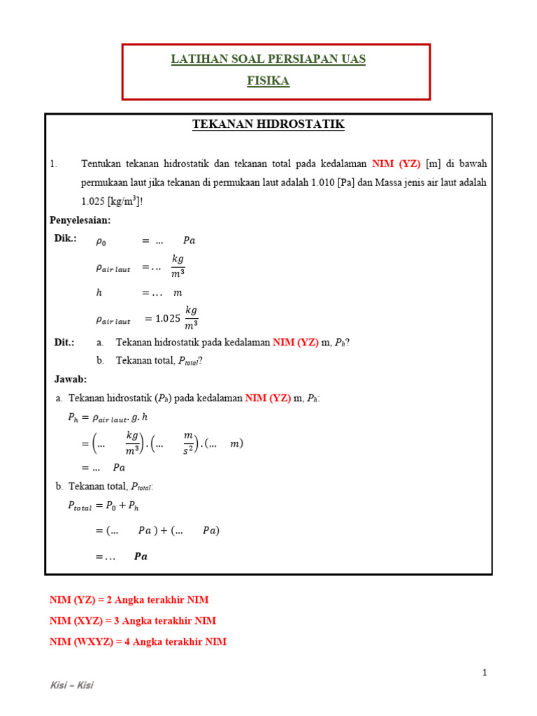 Lembar Kerja Fisika (Persiapan Uas Ganjil 24) | PDF