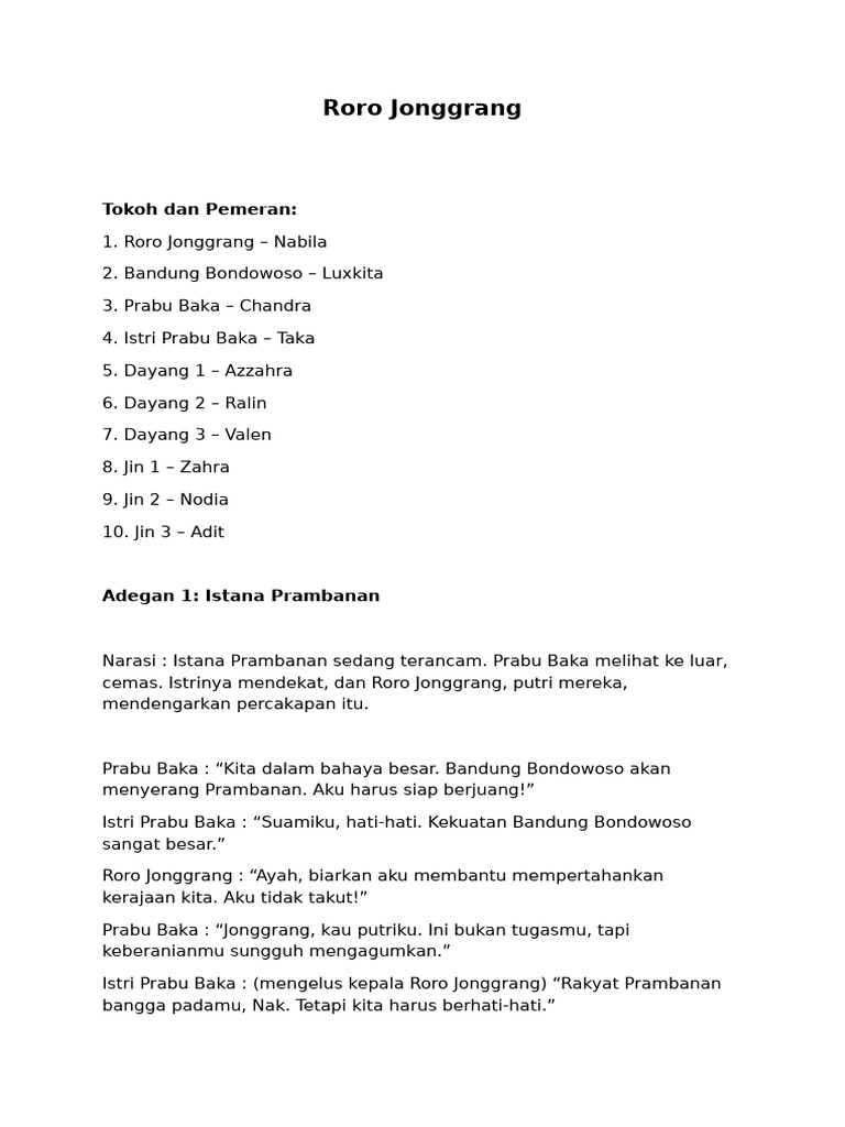 Naskah Drama Roro Jonggrang | PDF