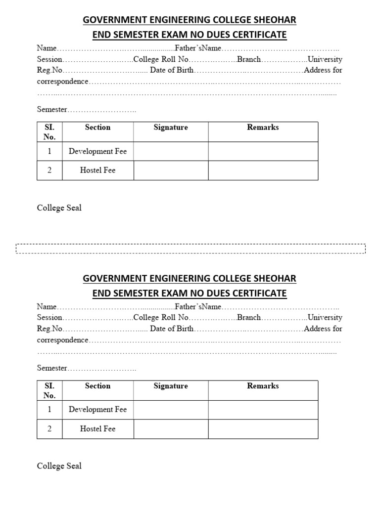 End Sem Exam No Dues Form | PDF