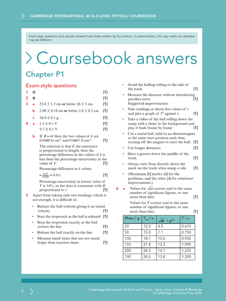 Exam Style Answers P1 Asal Physics CB 240527 111805 | PDF | Electrical ...
