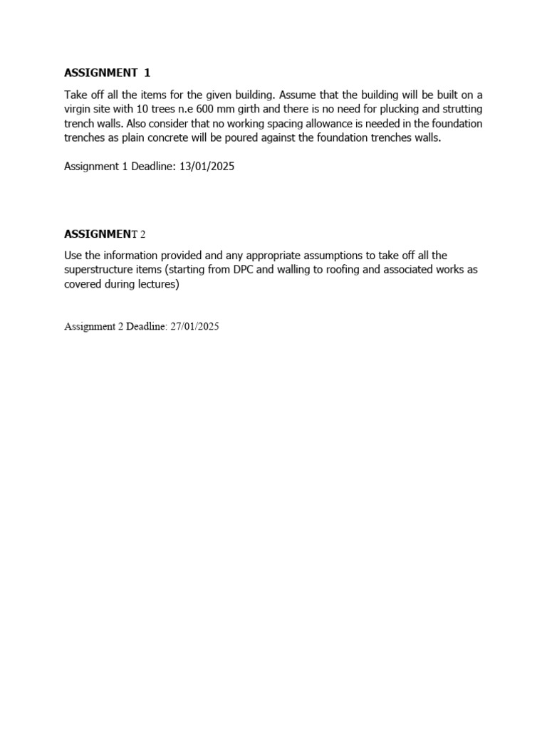 Assignments 1 & 2 - Measurements of Building Works - OD23CE | PDF ...