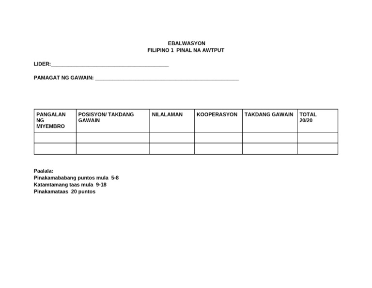 Filipino Evaluation Form | PDF