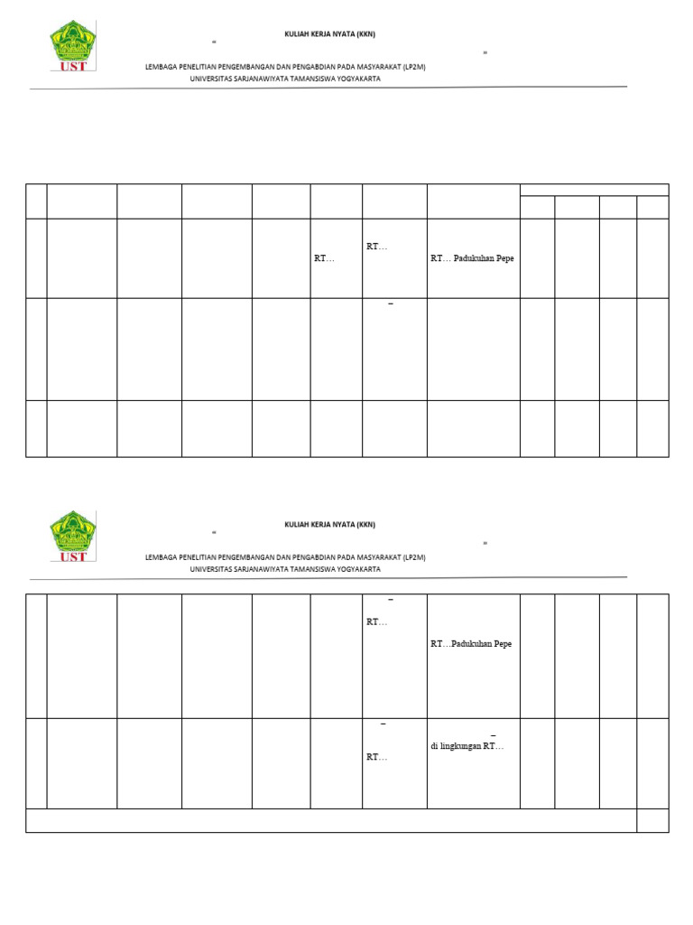 Matrik Program Kerja Individu KKN - Noviana DL | PDF