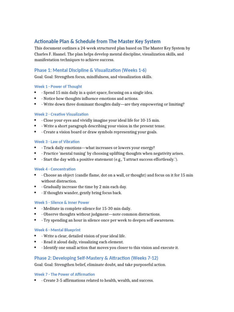 Master Key System Actionable Plan | PDF | Thought | Mental Image