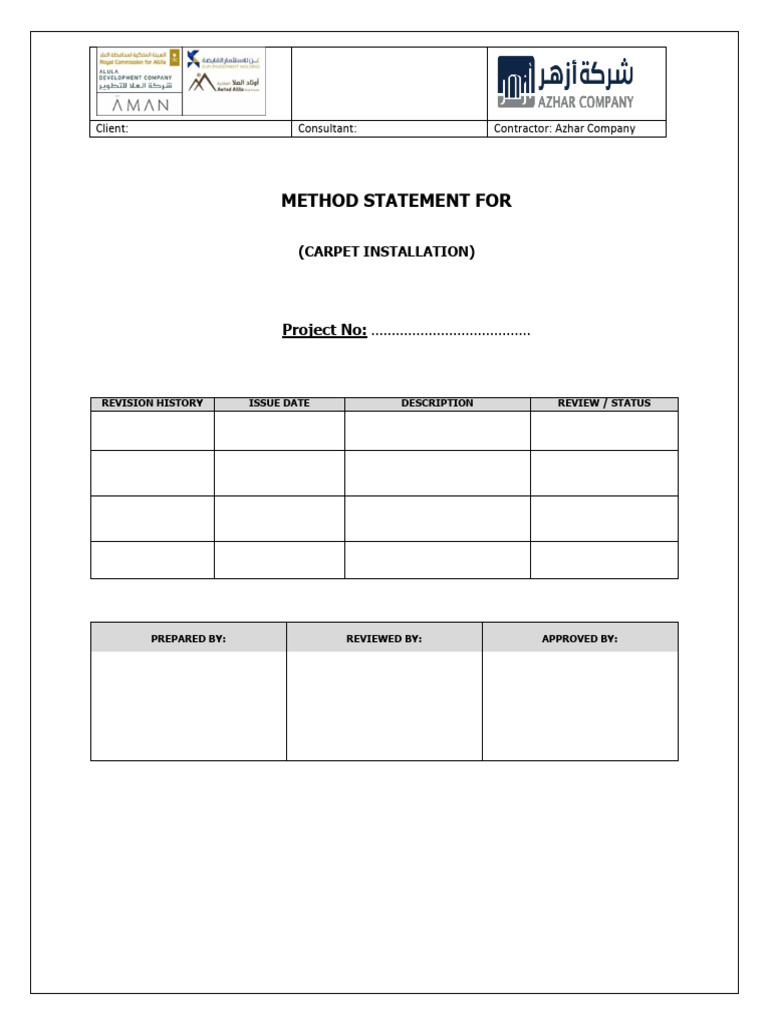 02 - Carpet Installation Method Statement (Architect) | PDF | Quality ...