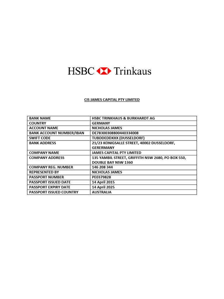 CIS Banking Details for James Capital | PDF