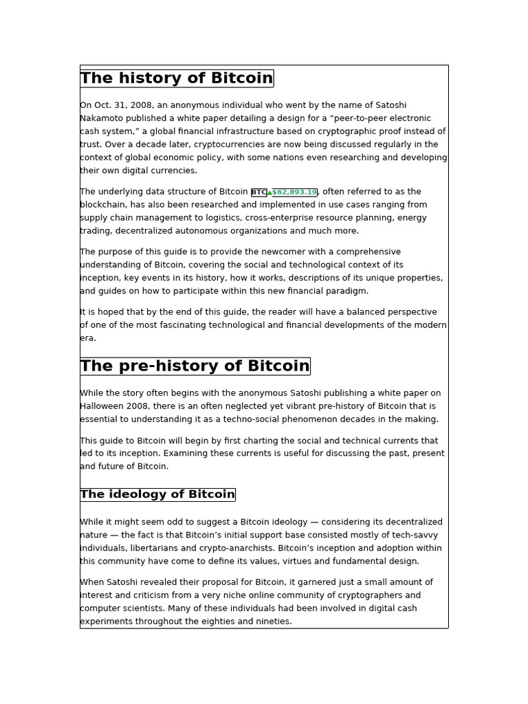 How and When Did Bitcoin Start The Complete Bitcoin History | PDF ...