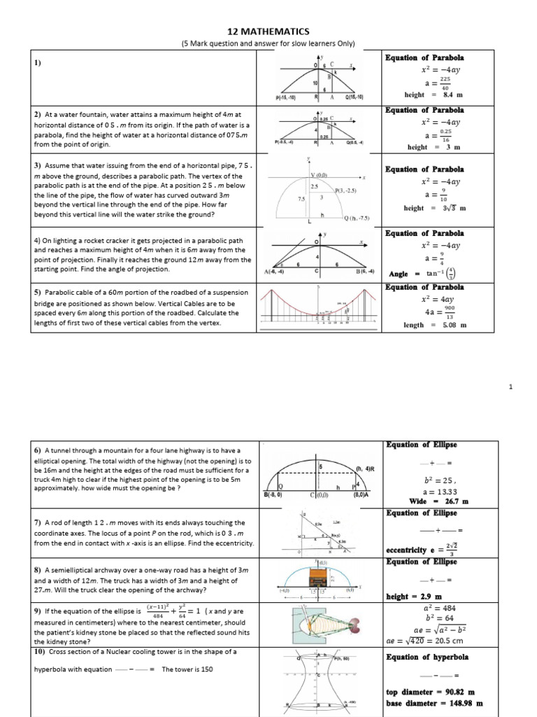 12th Maths Important 5 Mark Questions English Medium PDF Download | PDF | Area | Ellipse