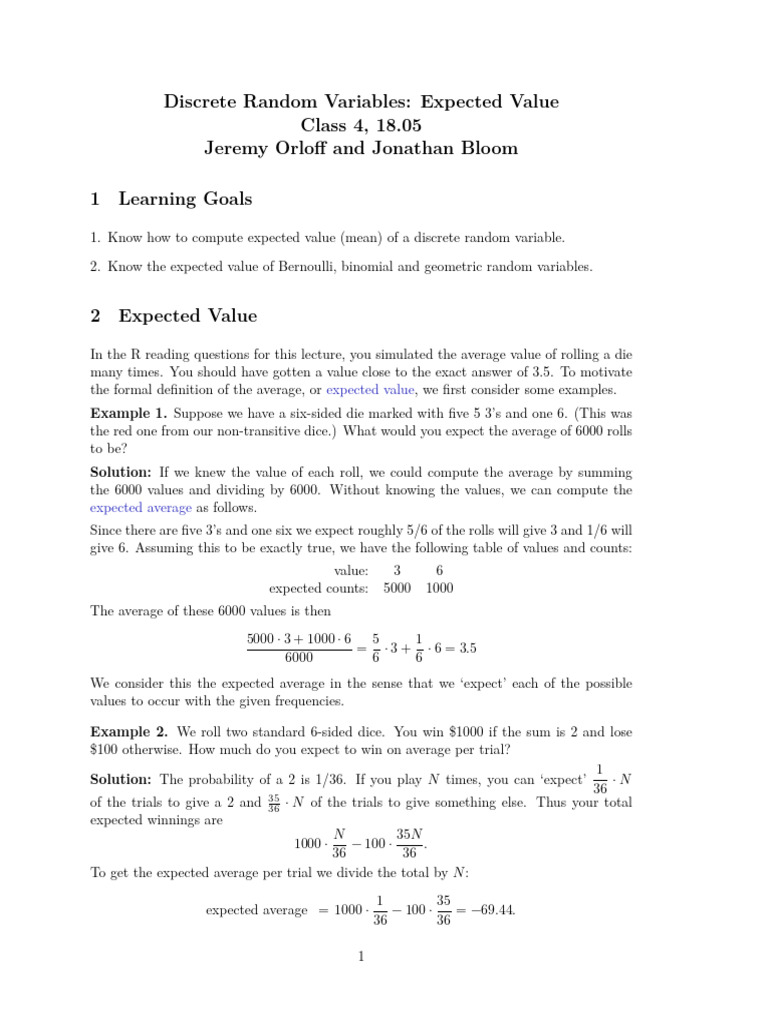 Mit18 05 s22 Class04-Prep-B | PDF | Expected Value | Random Variable