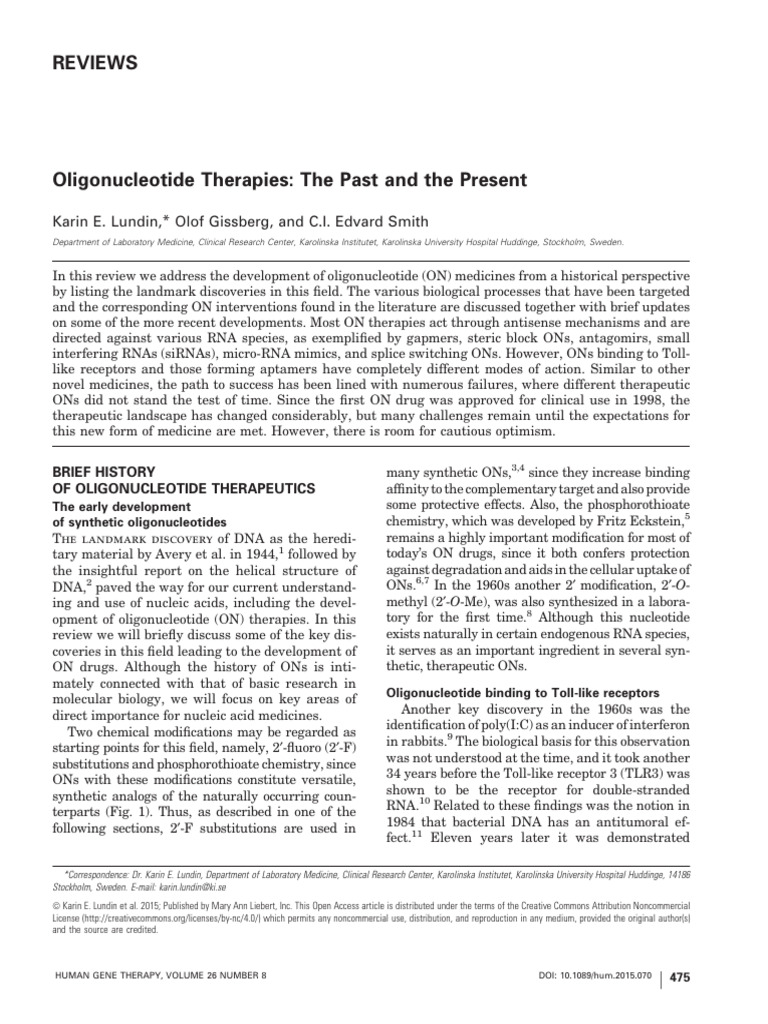 Oligonucleotide Therapies The Past and The Present | PDF | Small ...