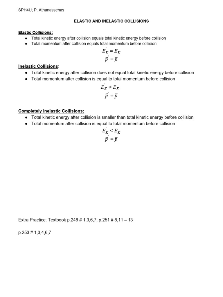 ELASTIC AND INELASTIC COLLISIONS | PDF