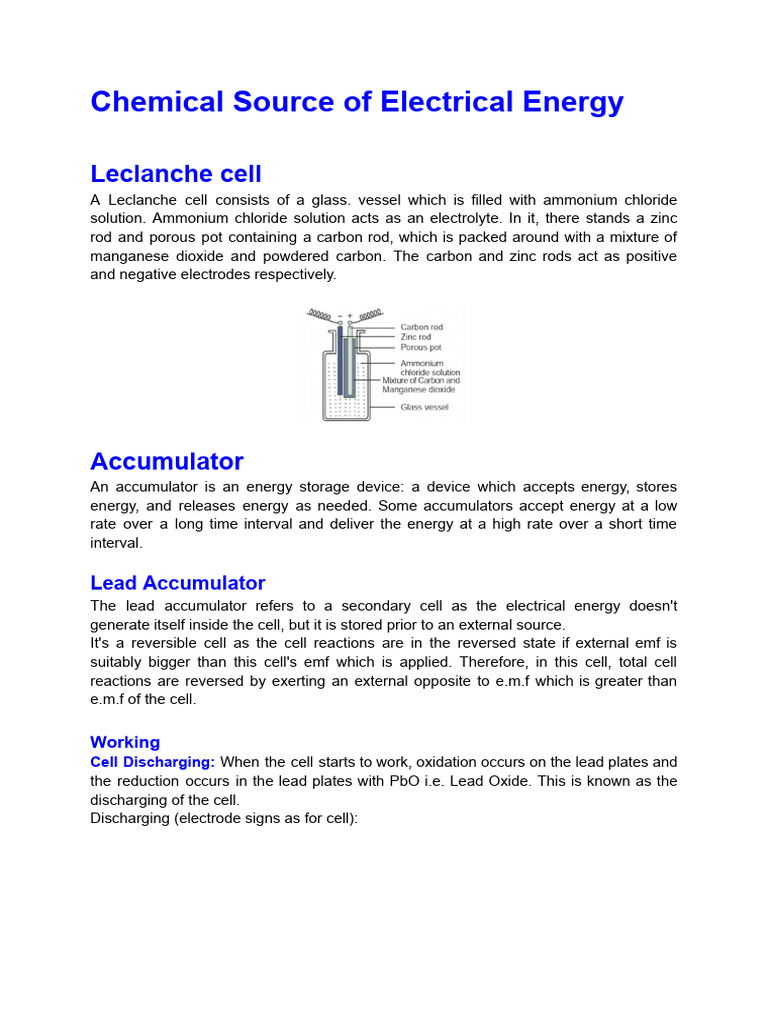 Types of Chemical Energy Sources | PDF | Fuel Cell | Rechargeable Battery