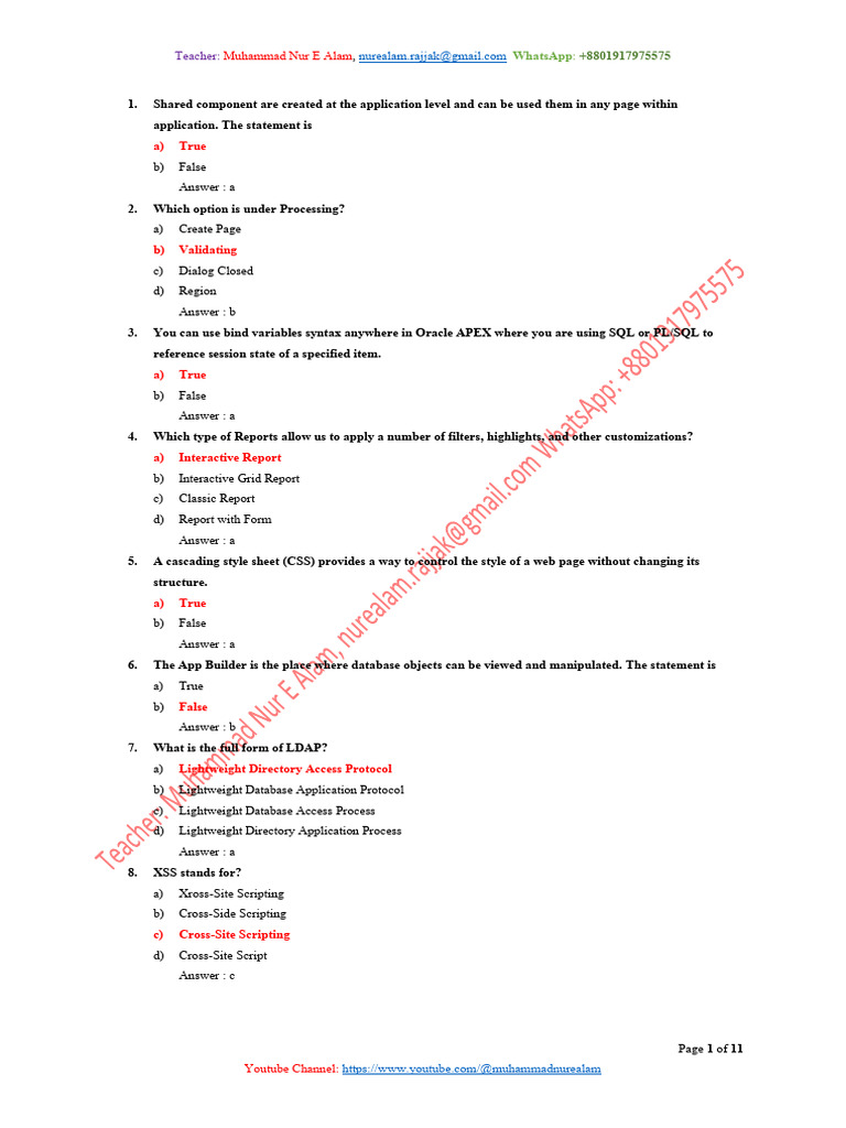 Apex MCQ 2 From Muhammad Nur E Alam For Students | PDF | Pl/Sql | Computer Programming