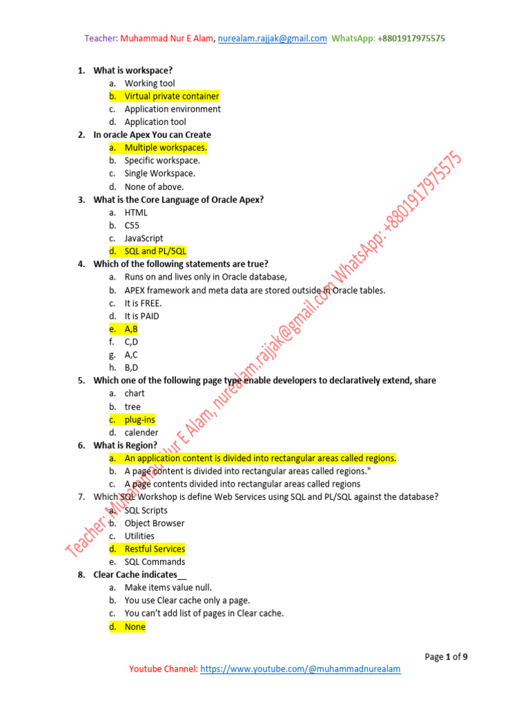 Apex MCQ 4 From Muhammad Nur E Alam for Students | PDF | Sql | Databases Apex MCQ 4 From Muhammad Nur E Alam for Students | PDF | Sql | Databases