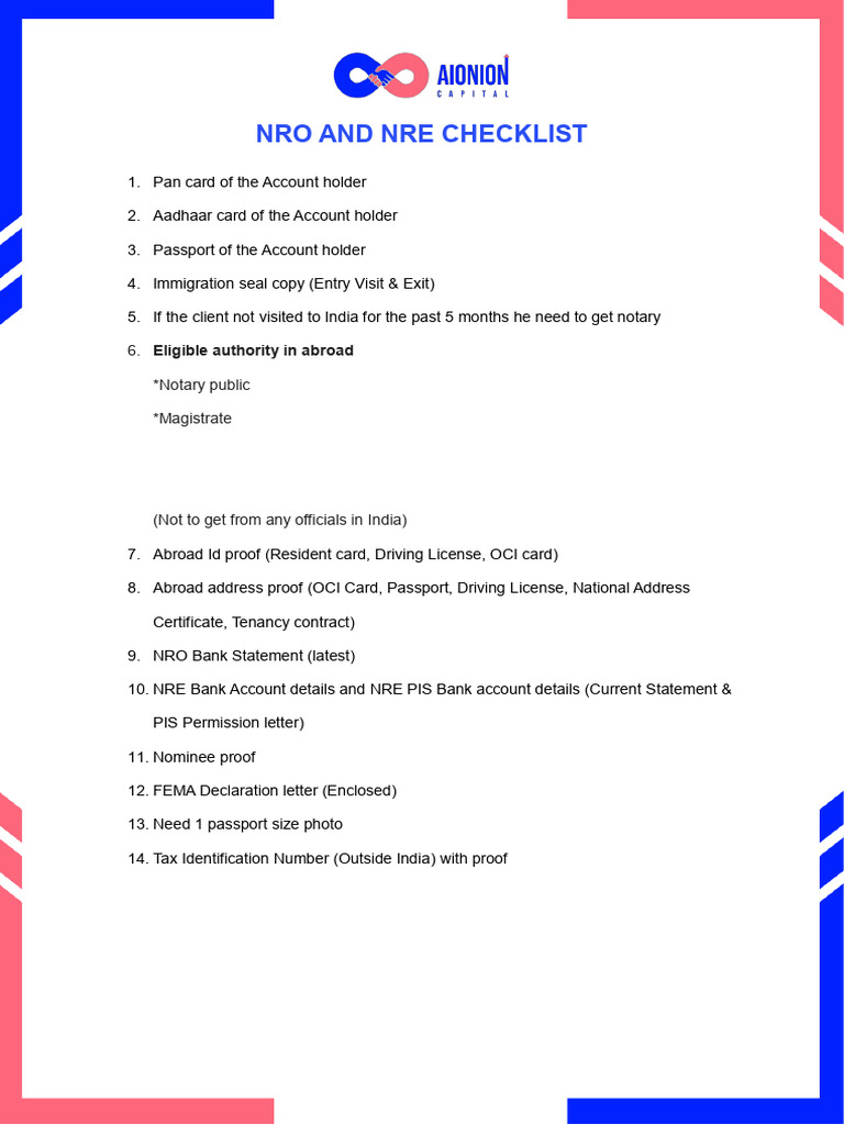AIONION NRI Checklist | PDF
