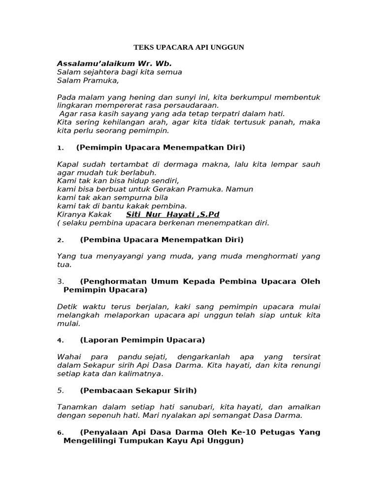 TEKS UPACARA API UNGGUN | PDF