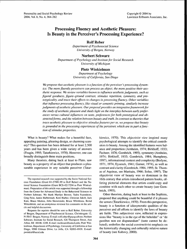 Processing Fluency and Aesthetic Pleasur | PDF | Beauty | Aesthetics