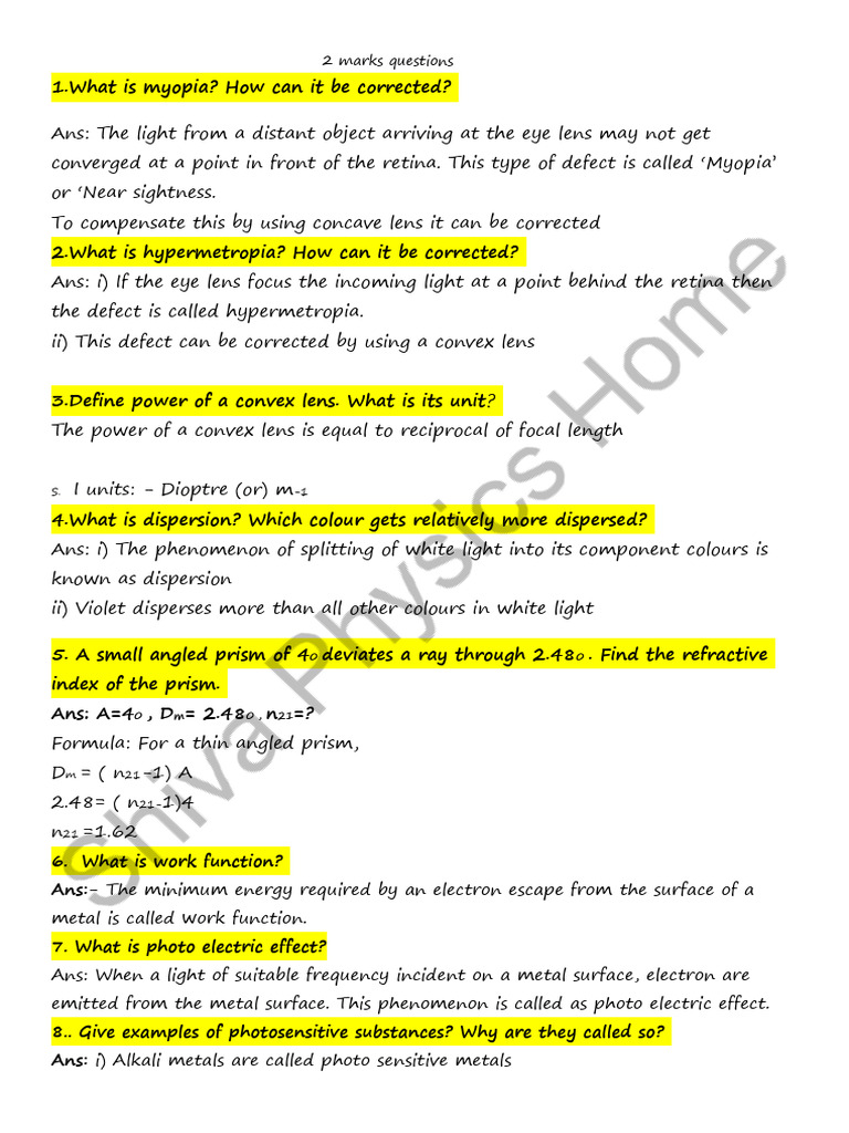 2 Marks Questions_watermark (2) | PDF | Inductor | P–N Junction
