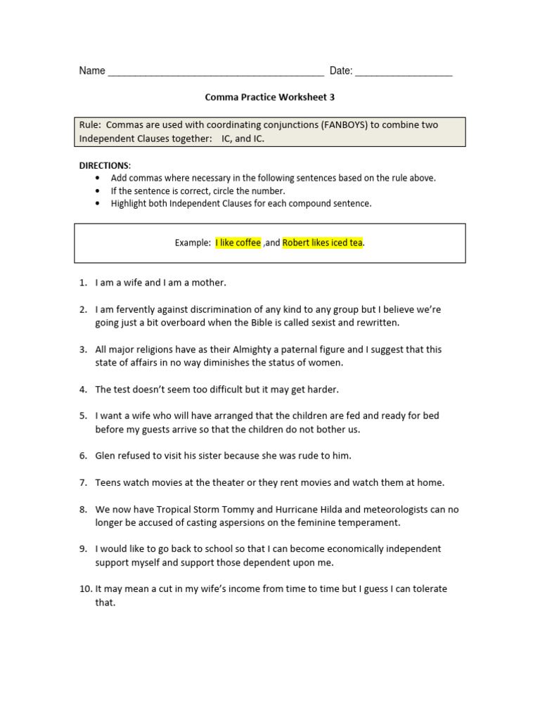 FANBOYS Conjunction Practice Worksheet | PDF
