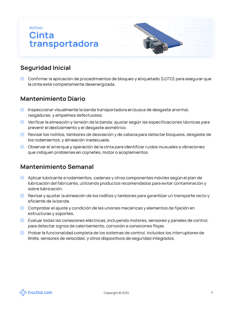 Fracttal Checklist Cinta Transportadora | PDF | Rodamiento (Mecánico ...