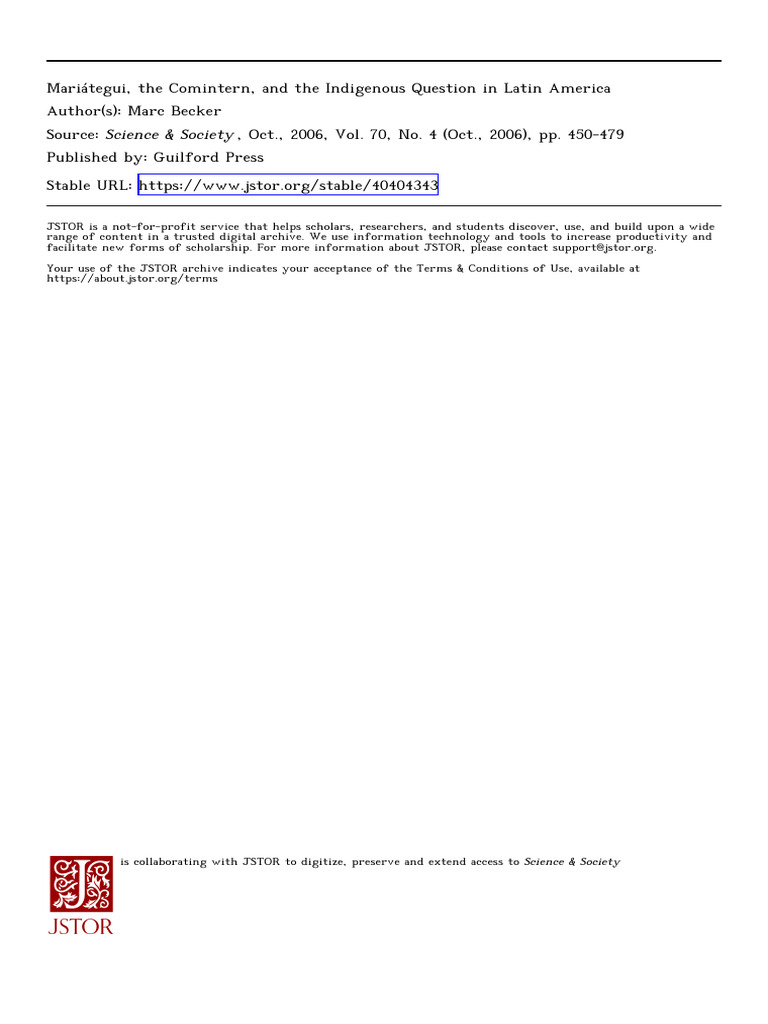 Mariátegui, The Comintern, and The Indigenous Question in Latin America ...