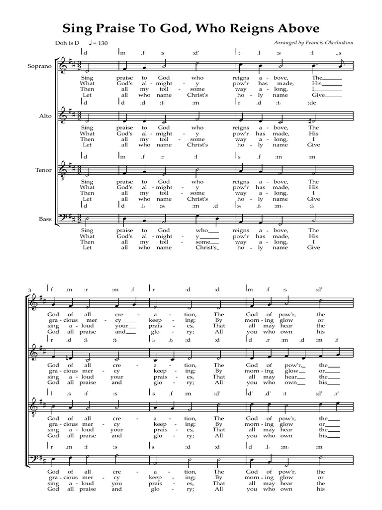 Sing Praise To God, Who Reigns Above - Full Score | PDF | Choral Music ...