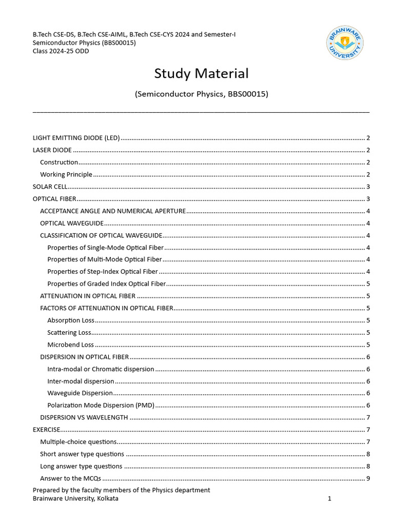 Study - Material - Semiconductor - Physics - BBS00015 - Module - IV - Part - 2 Brainware ...