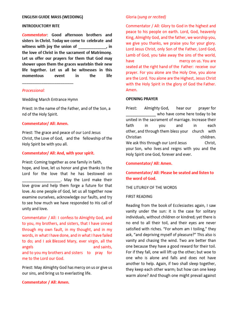 English Guide Wedding Mass | PDF | Eucharist | God The Father