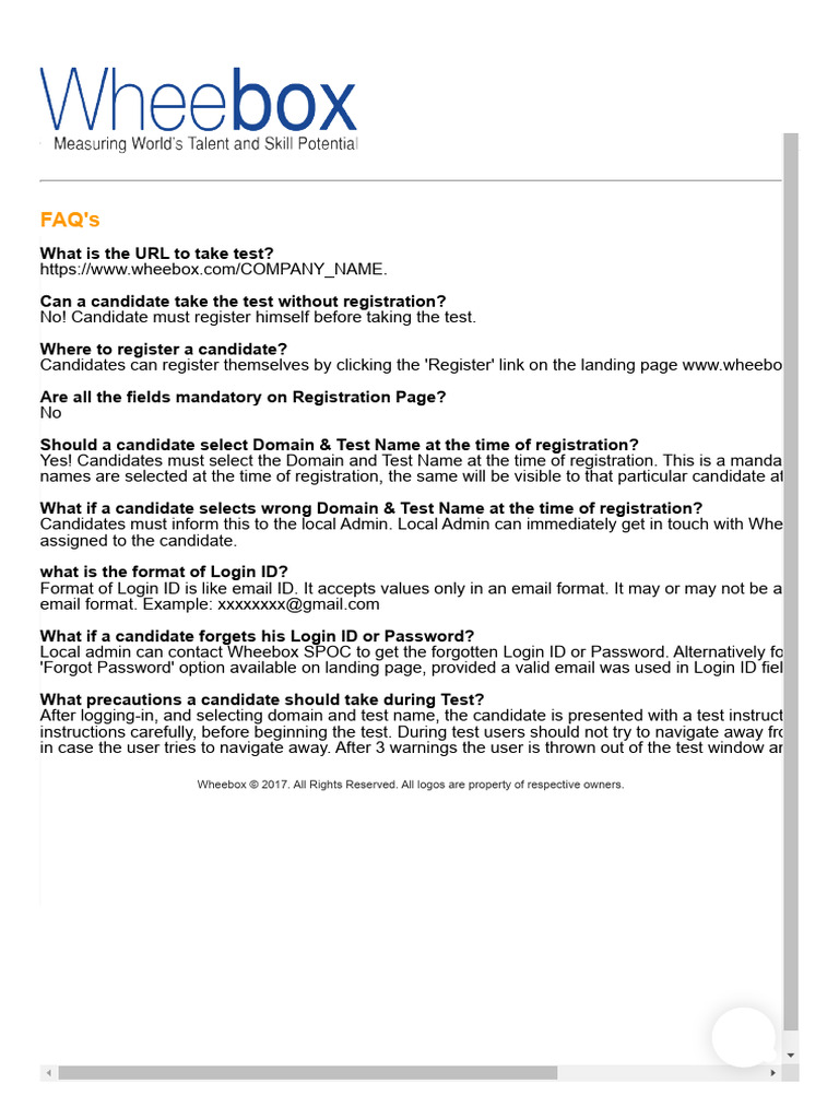 Wheebox Test Registration and Guidelines | PDF