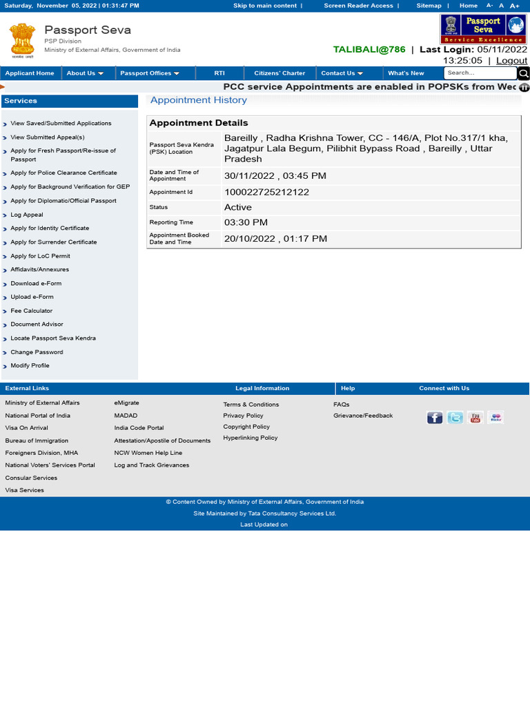 Appointment History Passport Seva | PDF | Passport | Travel Visa