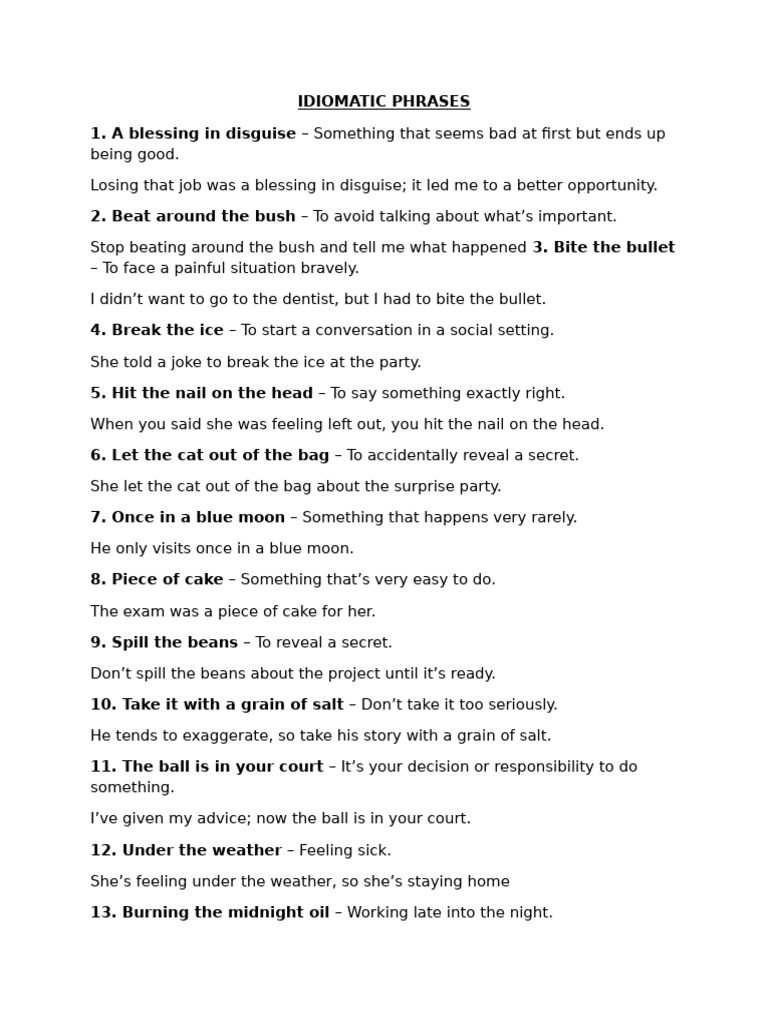 Common Idiomatic Phrases Explained | PDF