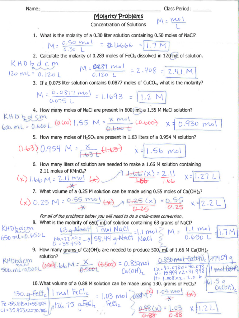 Molarity Dilutions KEY | PDF