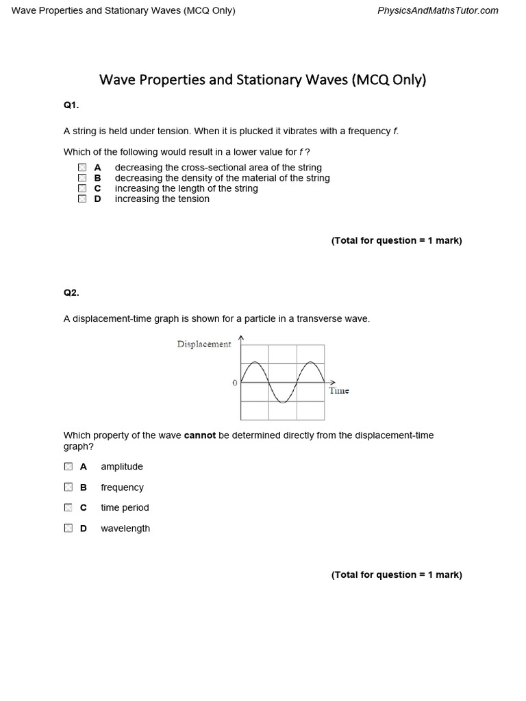 Wave Properties and Stationary Waves (MCQ Only) | PDF | Waves | Polarization (Waves)