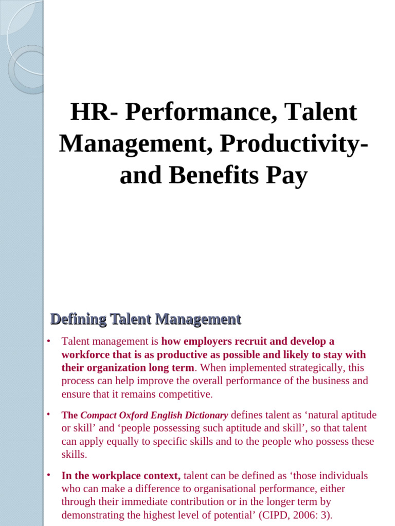 HRperformance, Productivity and Benefits | PDF | Piece Work | Talent Management