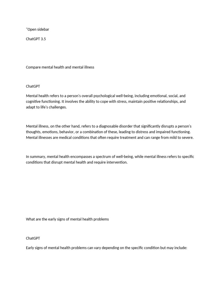 Mental Health and Illness Assignment | PDF | Mental Disorder ...