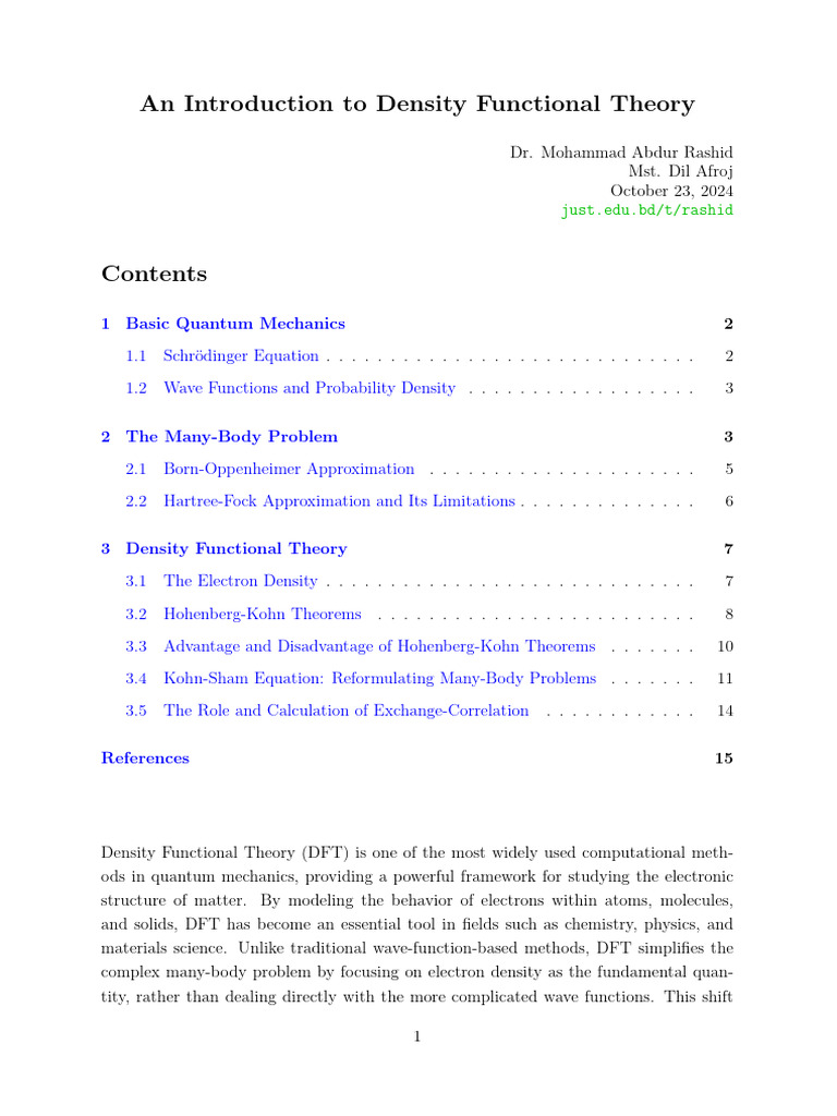 An Introduction To DFT | PDF | Density Functional Theory | Quantum Mechanics