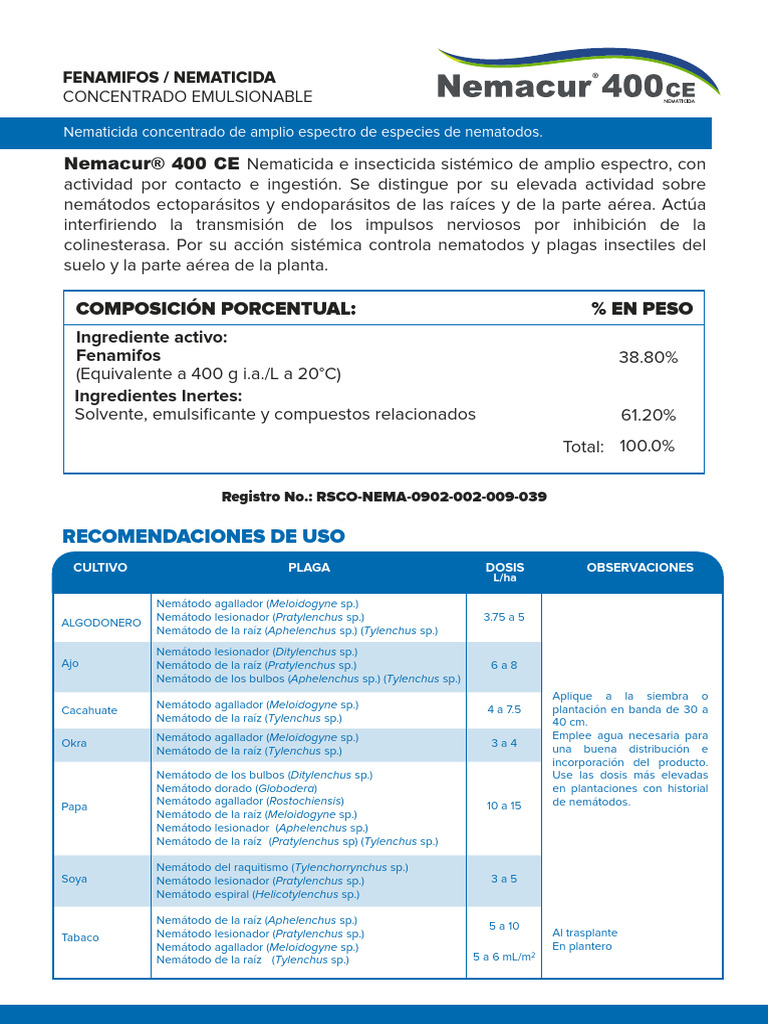 Nematicida Fenamifos: Uso y Dosis | PDF