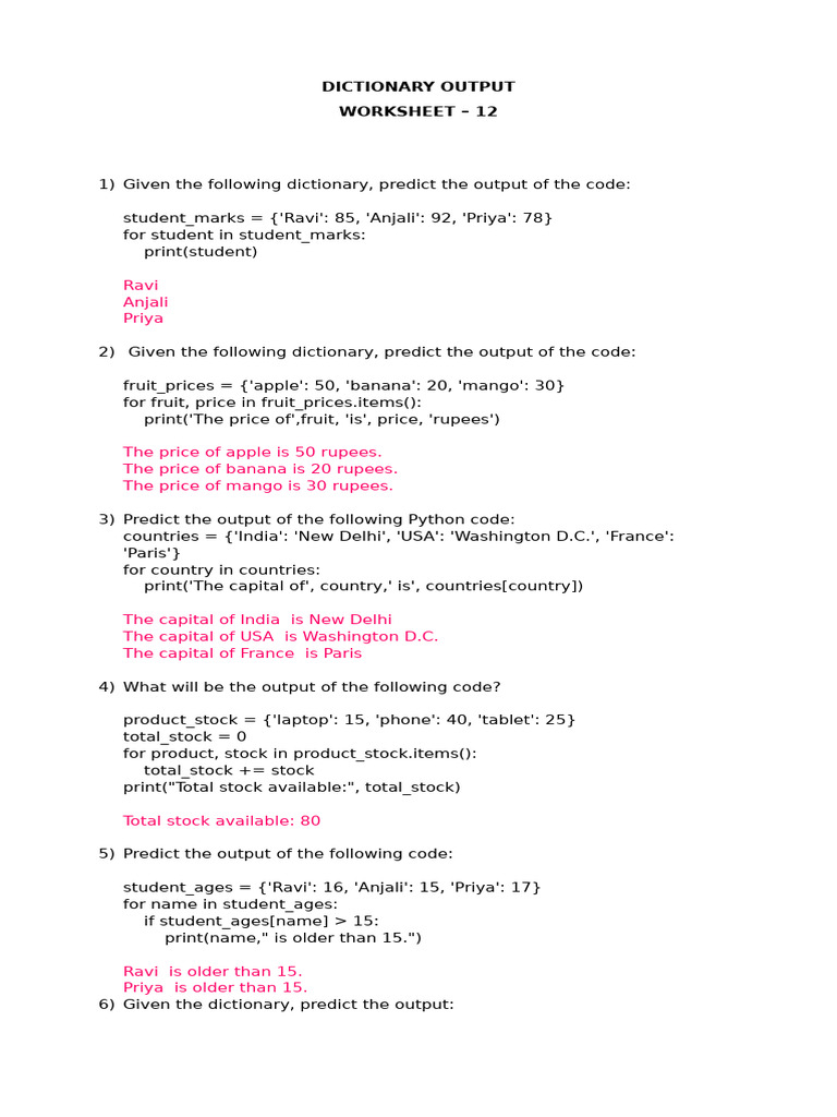 Dictionary Output Worksheet12 Ak Pdf 4261