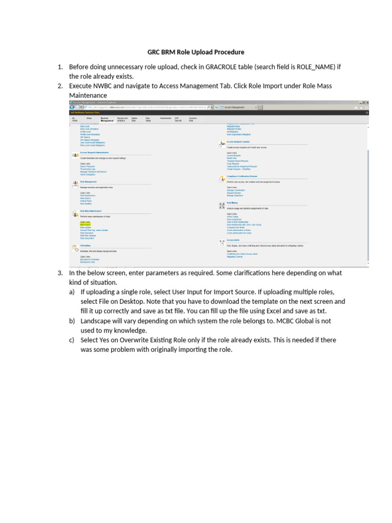 GRC BRM Role Upload Procedure | PDF
