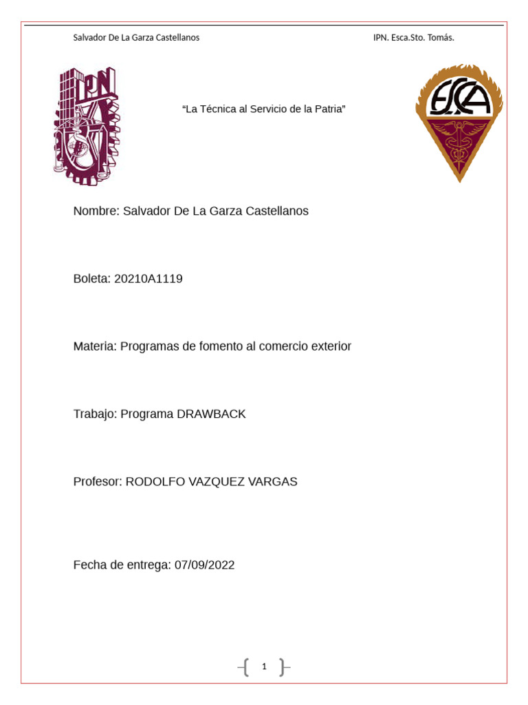 Programa DRAWBACK: Procedimiento y Beneficios | PDF | Economias