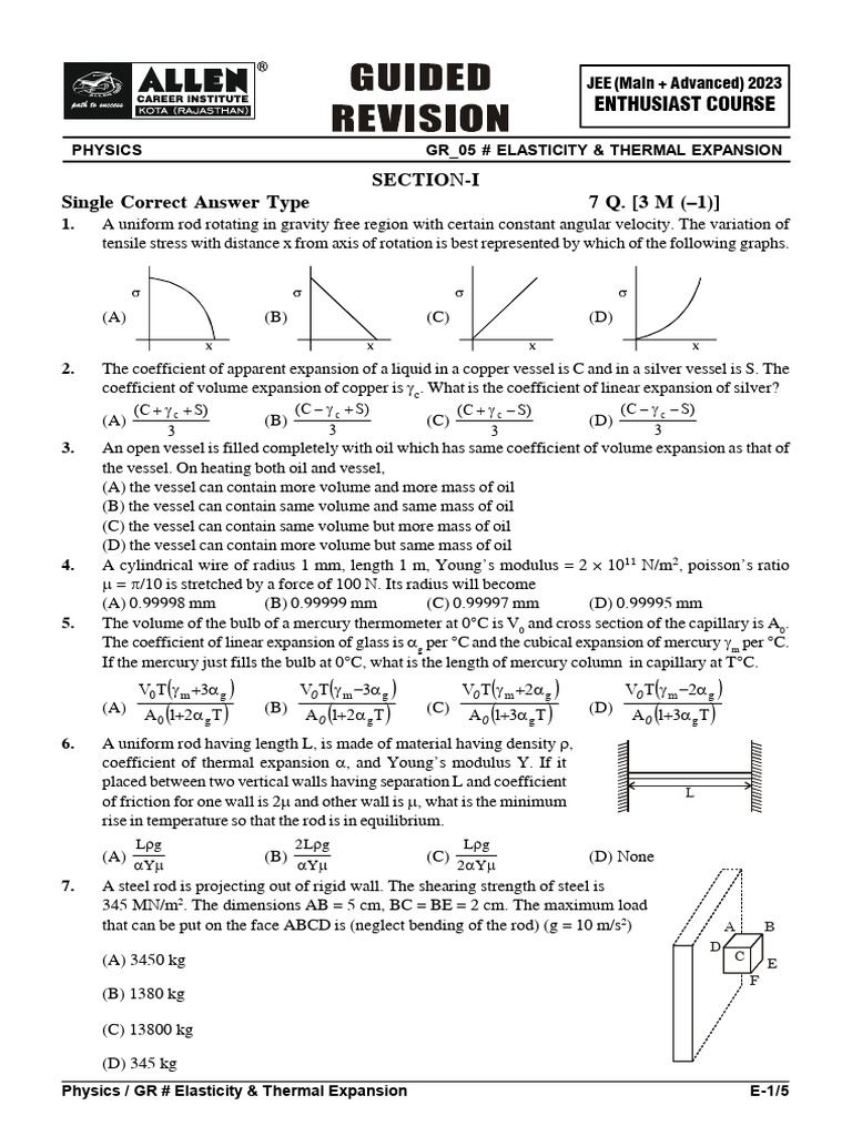 JEE 2023 Physics Revision Guide | PDF | Thermal Expansion | Continuum Mechanics