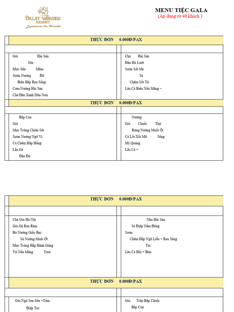 MENU TIỆC GALA - CORP 2023 | PDF