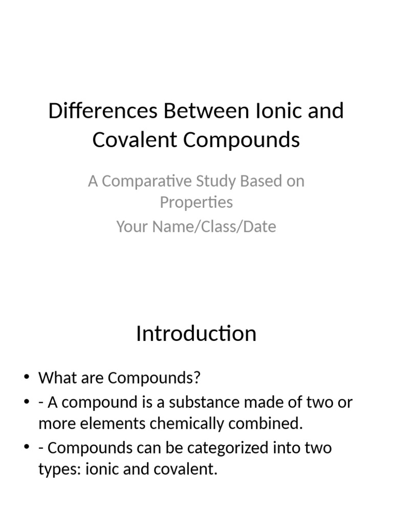 Differences Between Ionic and Covalent Compounds | PDF | Chemical ...